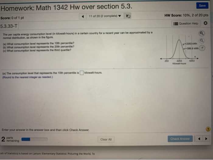 Solved Save Homework: Math 1342 Hw over section 5.3. HW | Chegg.com
