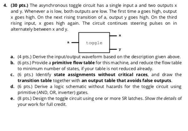 Solved 4. (30 pts.) The asynchronous toggle circuit has a | Chegg.com
