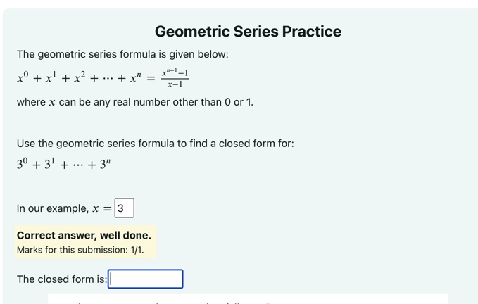 Solved Geometric Series PracticeThe geometric series formula | Chegg.com