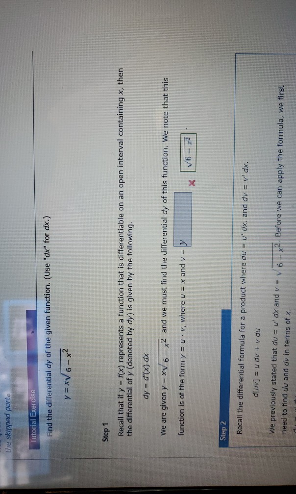 Solved the skipped part. Tutorial Exercise Find the | Chegg.com Solved the skipped part. Tutorial Exercise Find the | Chegg.com