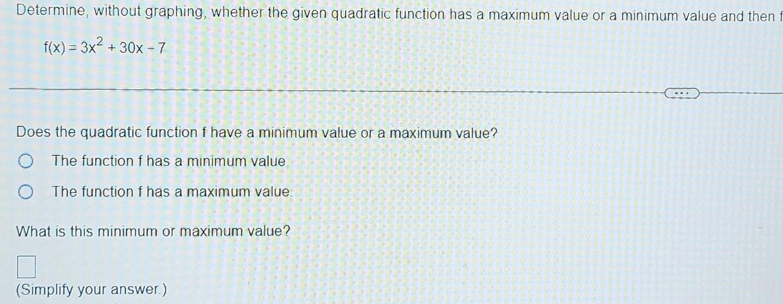 Solved Determine, without graphing, whether the given | Chegg.com