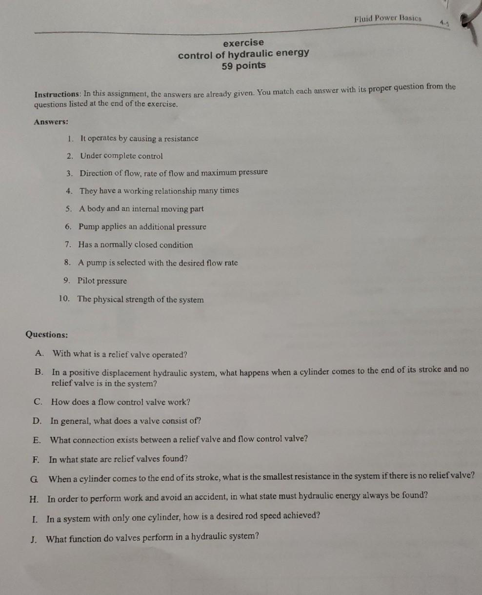 Solved Fluid Power Basics 4-5 exercise control of hydraulic | Chegg.com