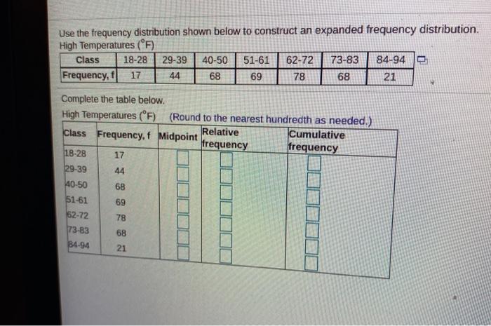 Solved Use the frequency distribution shown below to | Chegg.com