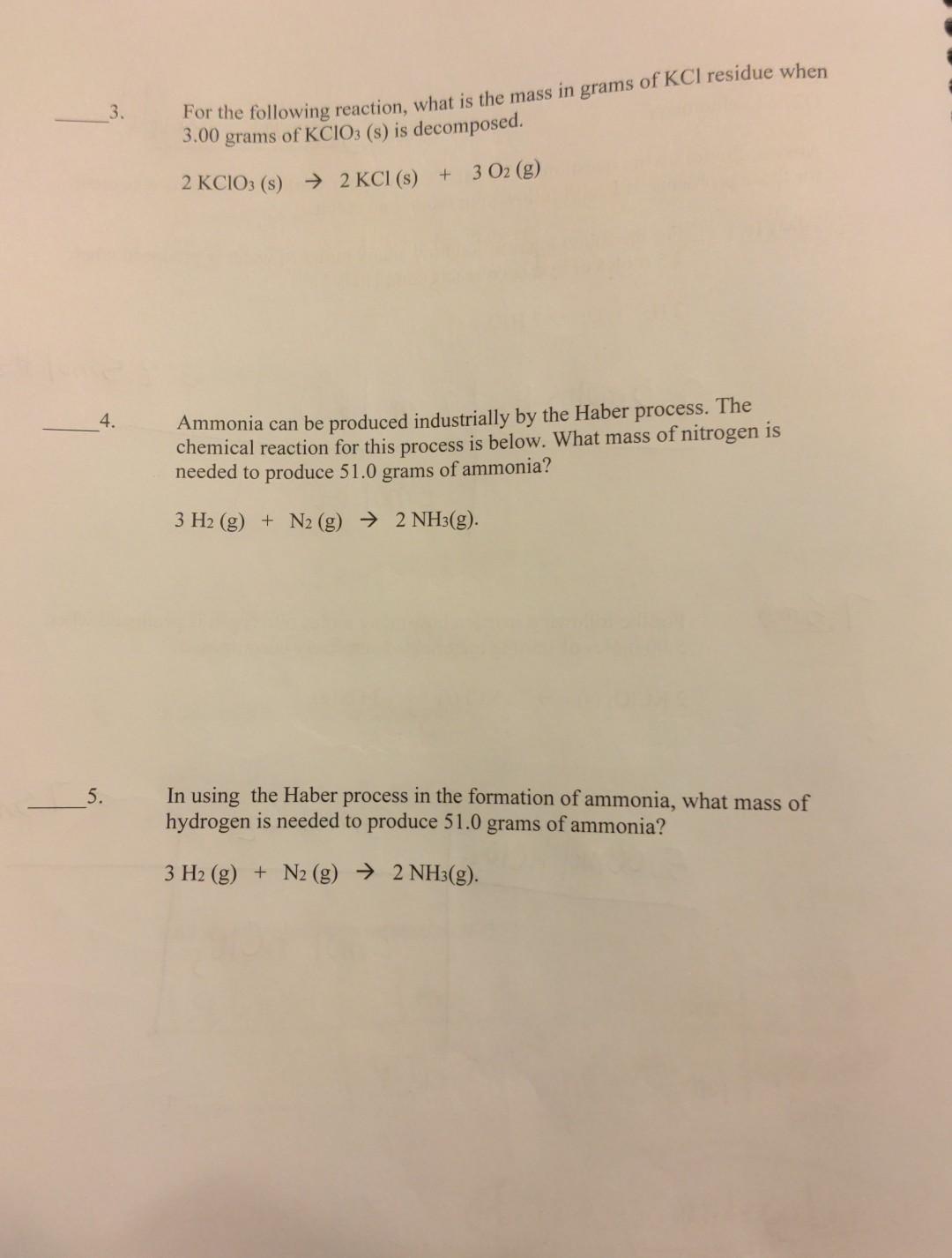 Solved 3. For the following reaction, what is the mass in | Chegg.com