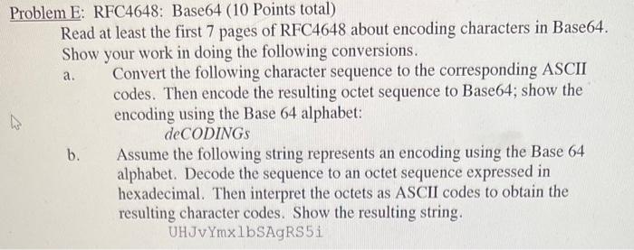 Solved Problem E: RFC4648: Base64 (10 Points total) Read at | Chegg.com