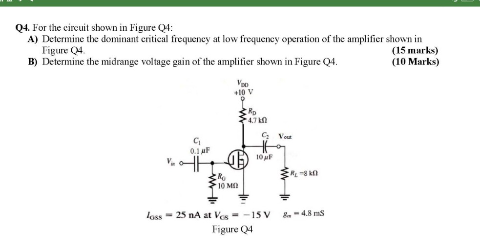 Solved Q4. For the circuit shown in Figure Q4: A) Determine | Chegg.com
