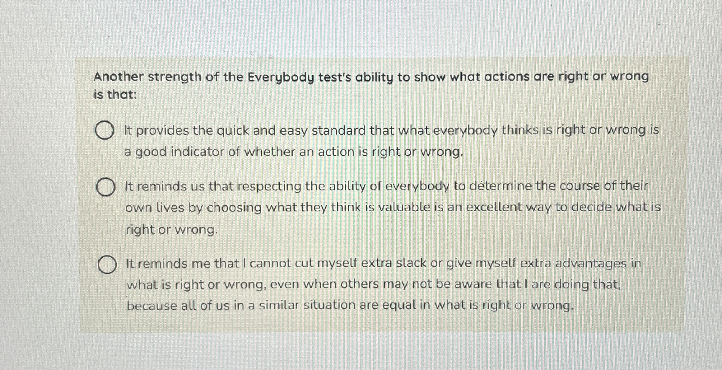 Solved Another strength of the Everybody test's ability to | Chegg.com