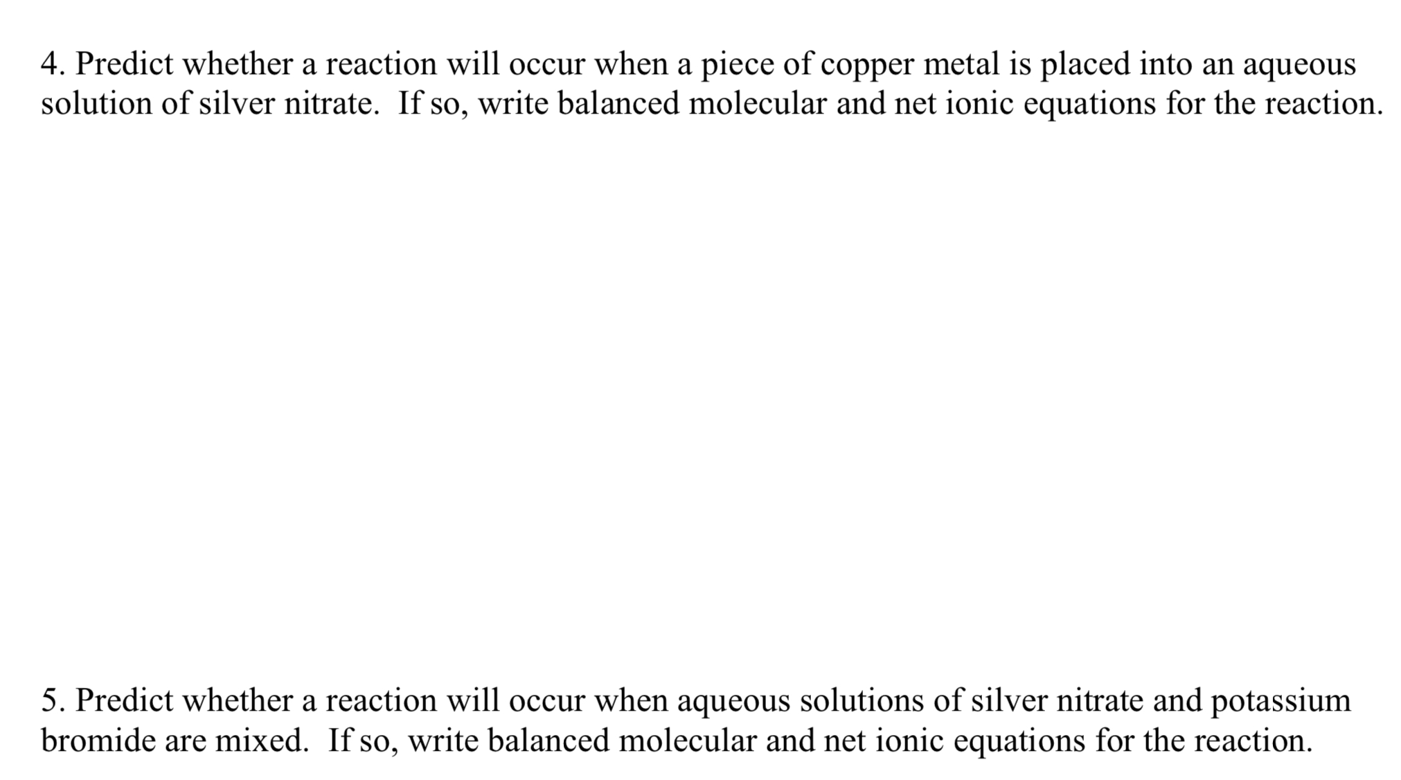 Solved Predict whether a reaction will occur when aqueous | Chegg.com