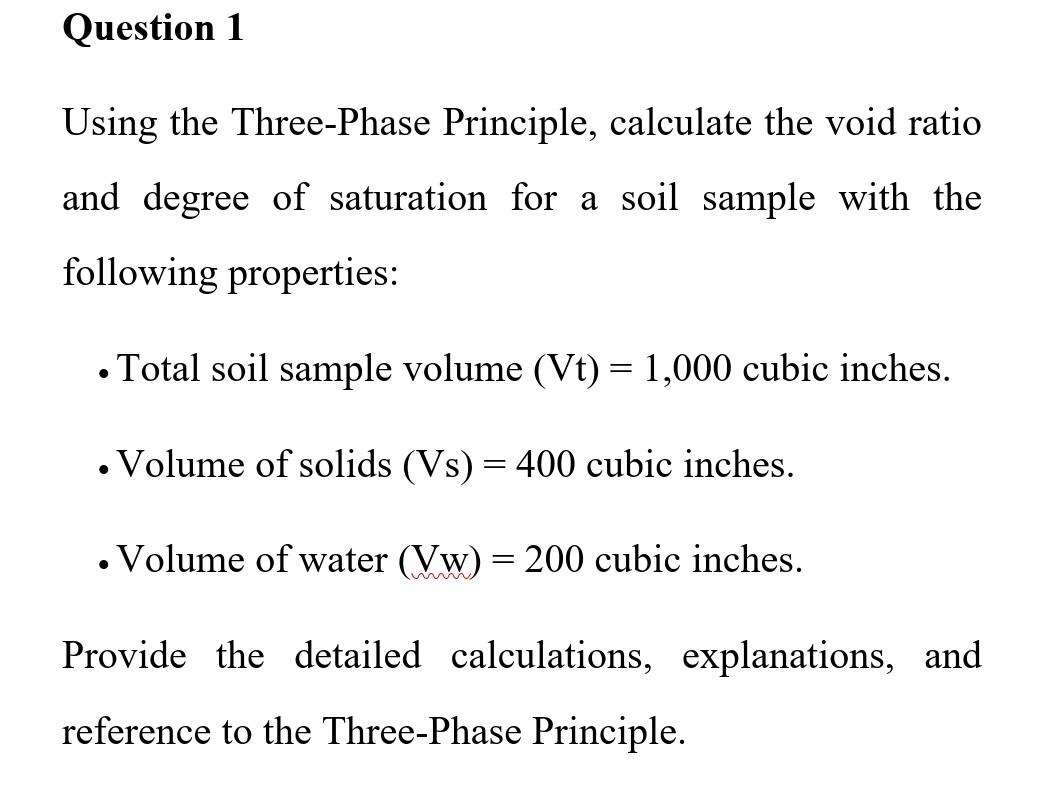 Solved Using the Three-Phase Principle, calculate the void | Chegg.com