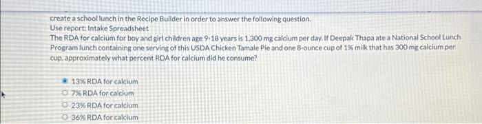 Solved Use report: Intake Spreadsheet The RDA for calcium | Chegg.com