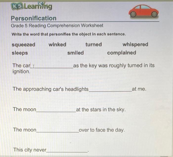 Solved Personification Grade 5 Reading Comprehension | Chegg.com