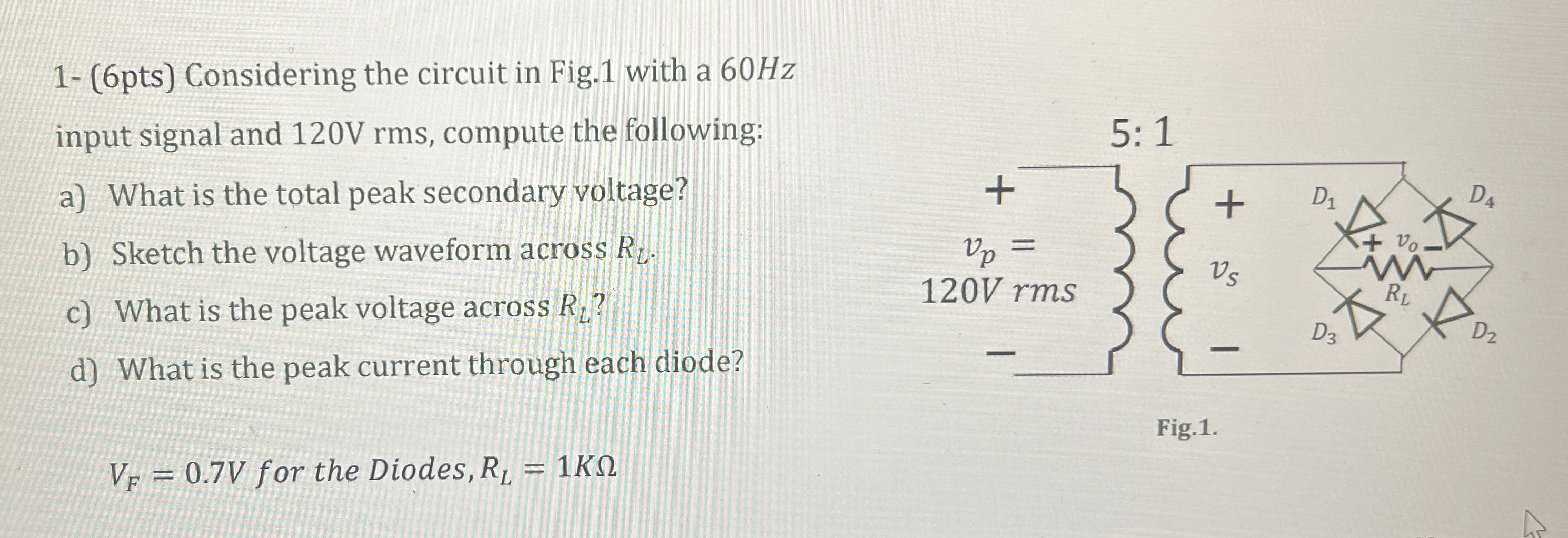 Solved 1- (6pts) ﻿Considering the circuit in Fig. 1 ﻿with a | Chegg.com