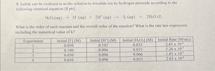Solved Iodide Can Be Oxidized In Acidie Solution To Chegg
