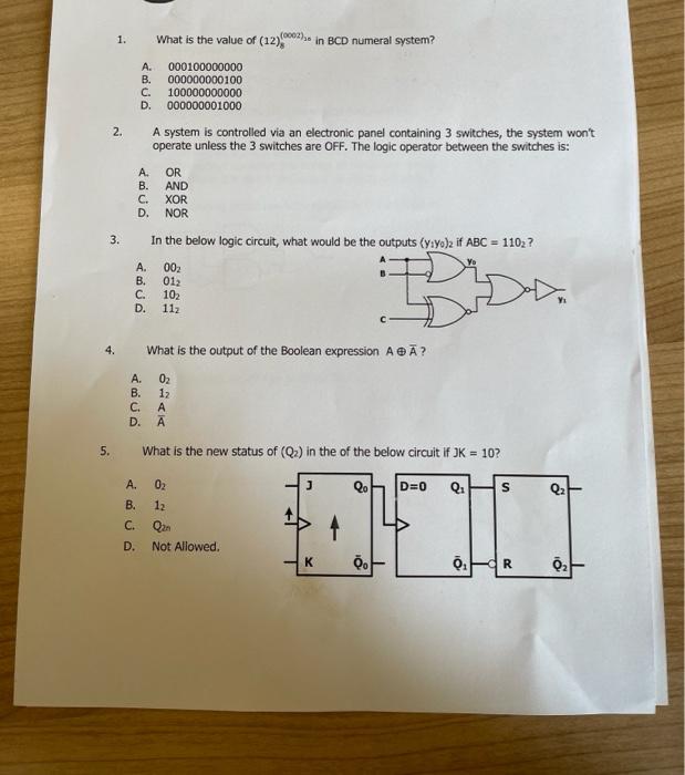 Solved 1. What is the value of (12)8(0002)20 in BCD numeral | Chegg.com
