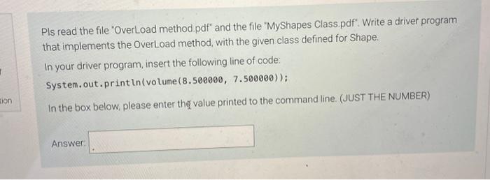 Solved Pls read the file "OverLoad method.pdf" and the file | Chegg.com