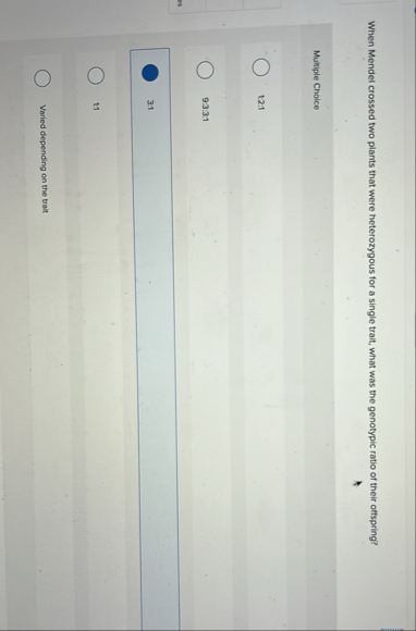 Solved When Mendel crossed two plants that were heterozygous | Chegg.com