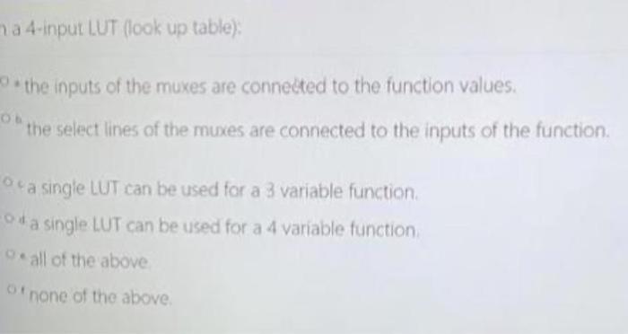 Solved a 4-input LUT (look up table): O the inputs of the | Chegg.com