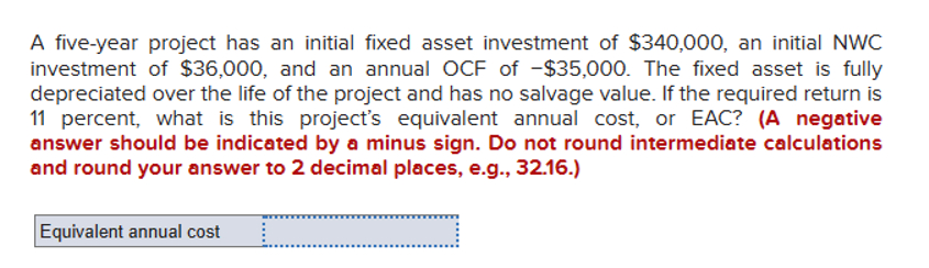 Solved A five-year project has an initial fixed asset | Chegg.com