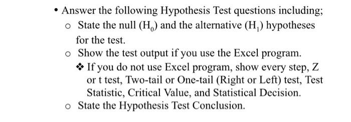 Solved - Answer the following Hypothesis Test questions | Chegg.com