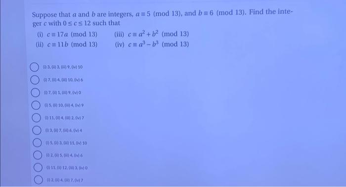 Solved Suppose That A And B Are Integers A≡5mod13 And 