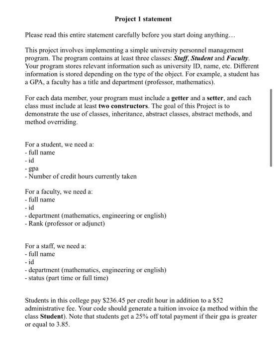 Solved Project 1 statement Please read this entire statement | Chegg.com