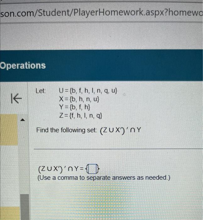 Solved Let: U={b,f,h,l,n,q,u} | Chegg.com Solved Let: U={b,f,h,l,n,q,u} | Chegg.com