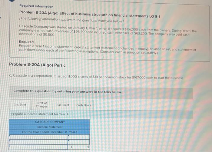 Solved Required information Problem 8-20A (Algo) Effect of | Chegg.com