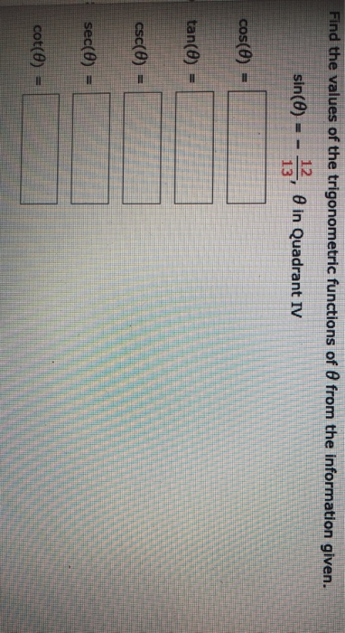 Solved Find the values of the trigonometric functions of | Chegg.com