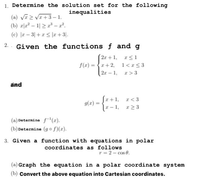 Solved 1.1. Determine the solution set for the following | Chegg.com