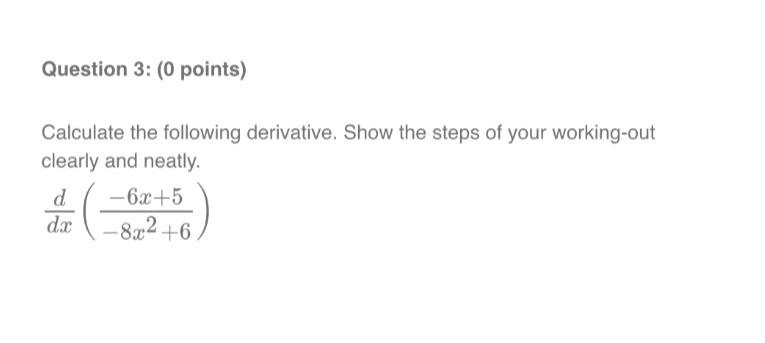 Solved Question 3: (0 ﻿points)Calculate the following | Chegg.com