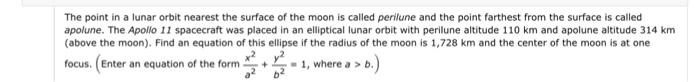 Solved The point in a lunar orbit nearest the surface of the | Chegg.com