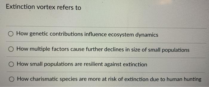 Solved Extinction vortex refers to O How genetic | Chegg.com