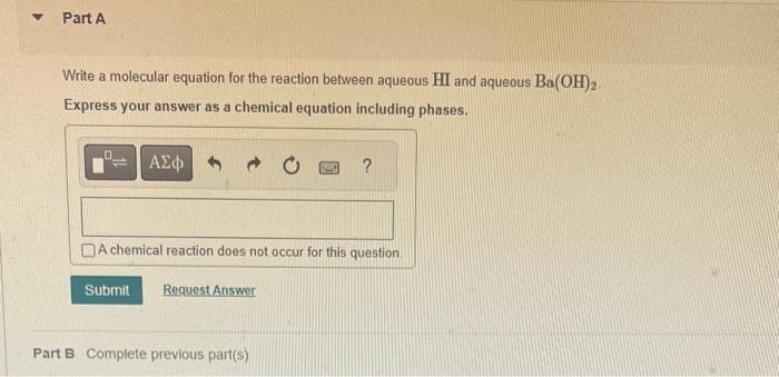 Solved Write a molecular equation for the reaction between | Chegg.com