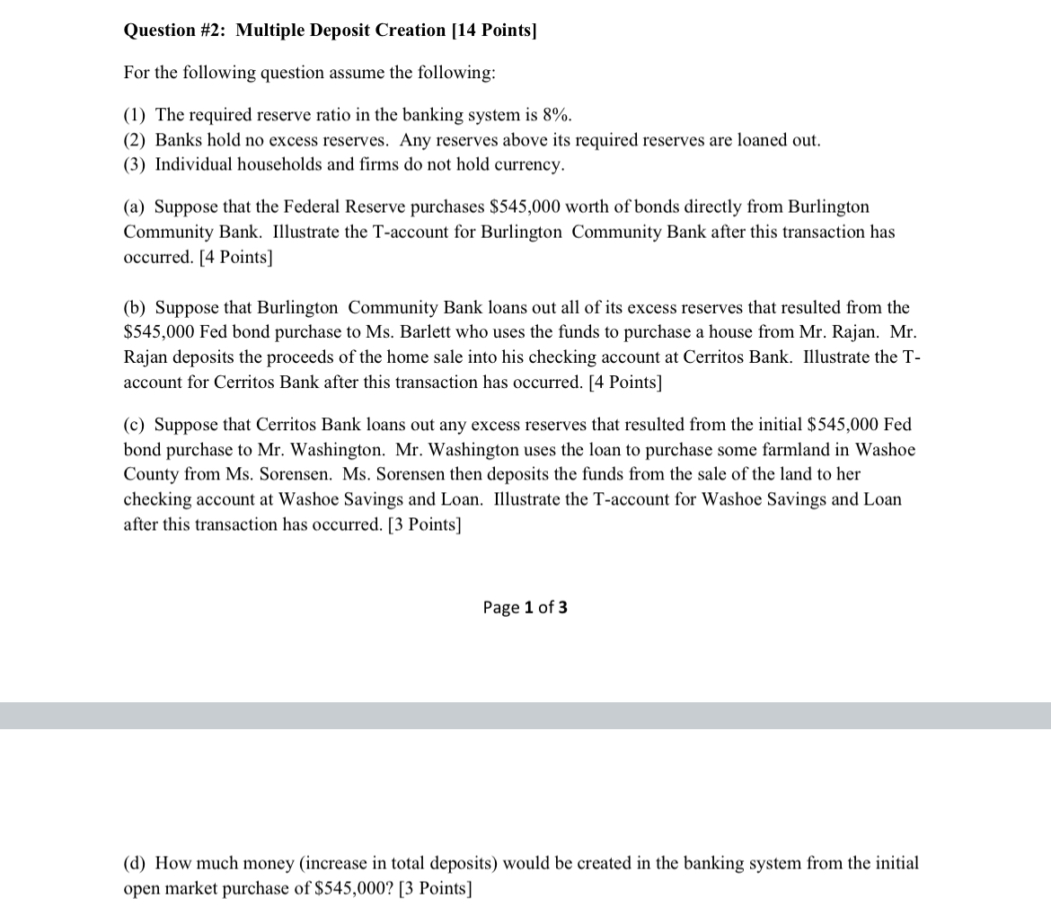 Solved Question #2: Multiple Deposit Creation [14 | Chegg.com