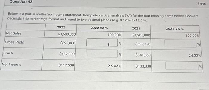 Solved Question 43 Below is a partial multi-step income | Chegg.com