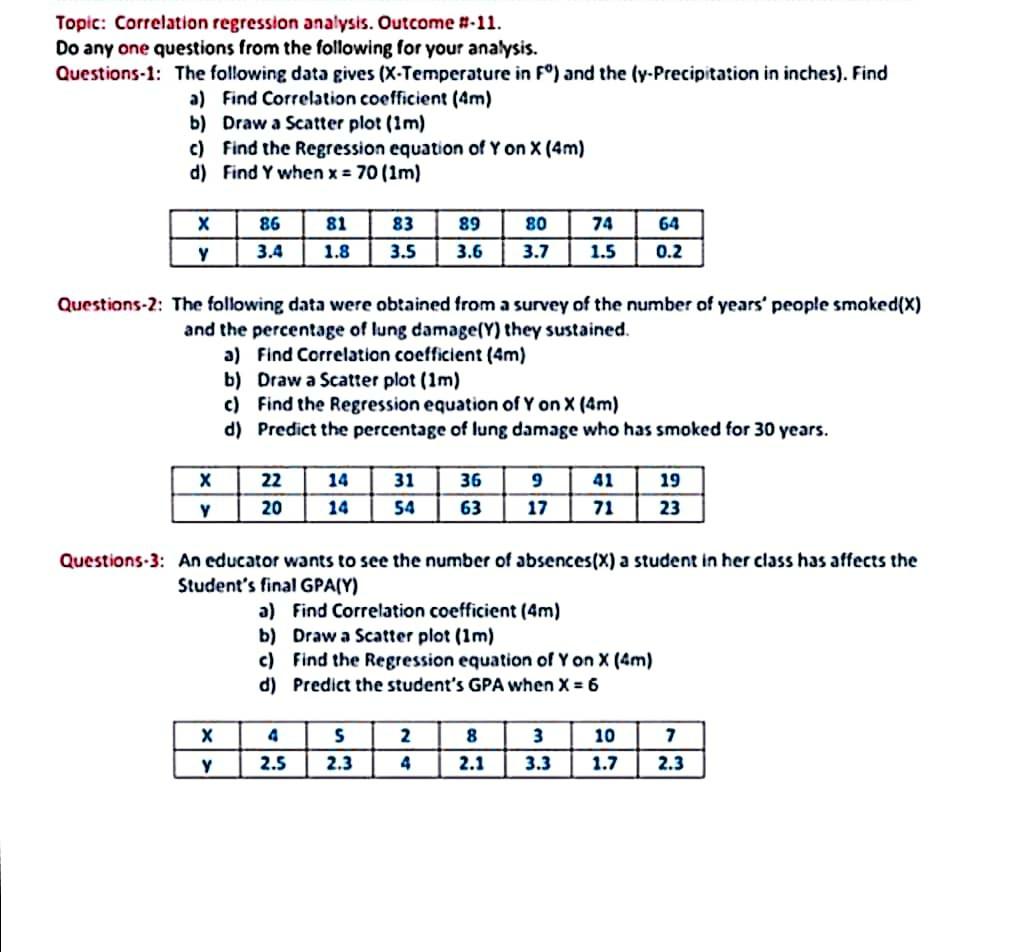 Solved Topic Correlation Regression Analysis Outcome 11 
