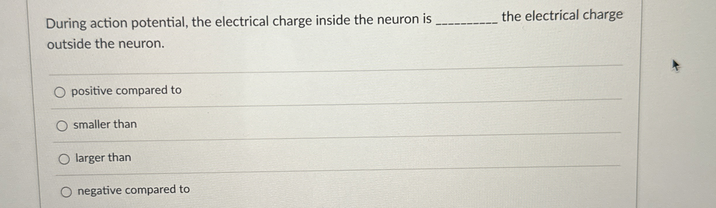 Solved During action potential, the electrical charge inside | Chegg.com