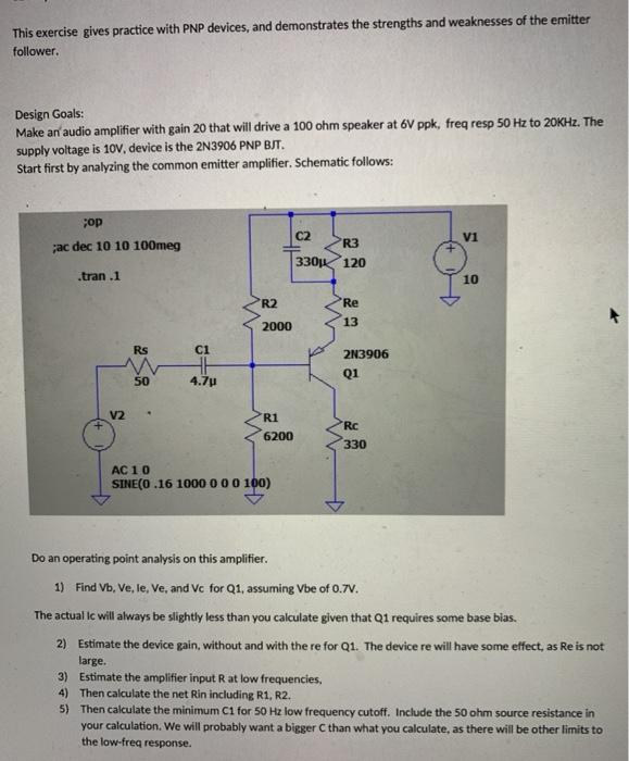This exercise gives practice with PNP devices, and | Chegg.com