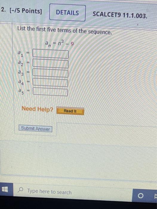 Solved 2. [-/5 Points] DETAILS SCALCET9 11.1.003. List the | Chegg.com