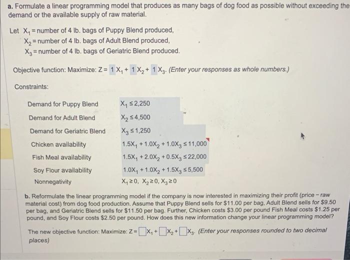 Solved a. Formulate a linear programming model that produces | Chegg.com