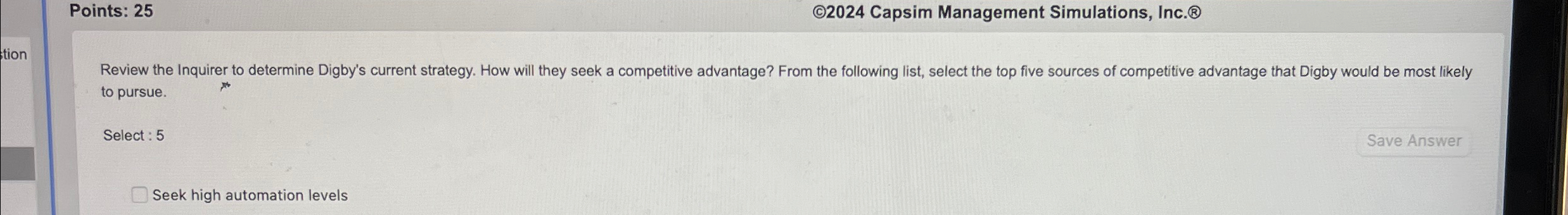 Solved Points: 25©2024 ﻿Capsim Management Simulations, | Chegg.com