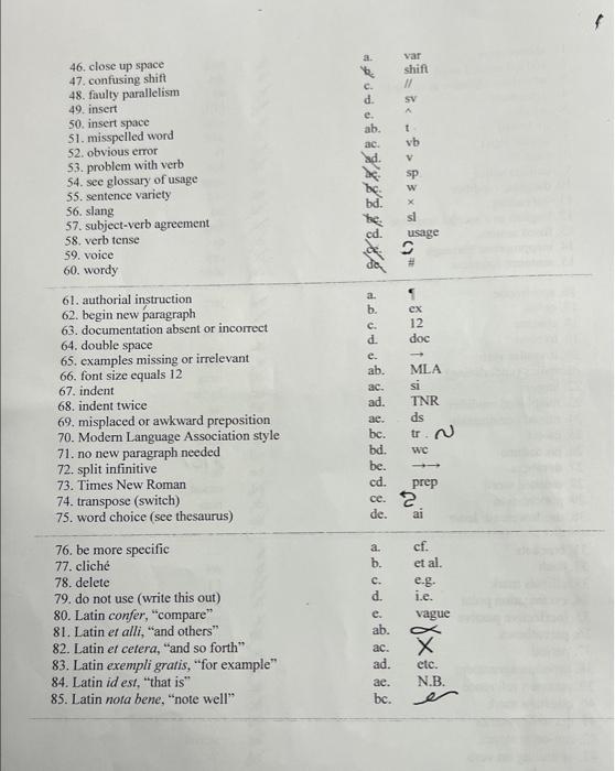 46. close up space 47. confusing shift 48. faulty | Chegg.com