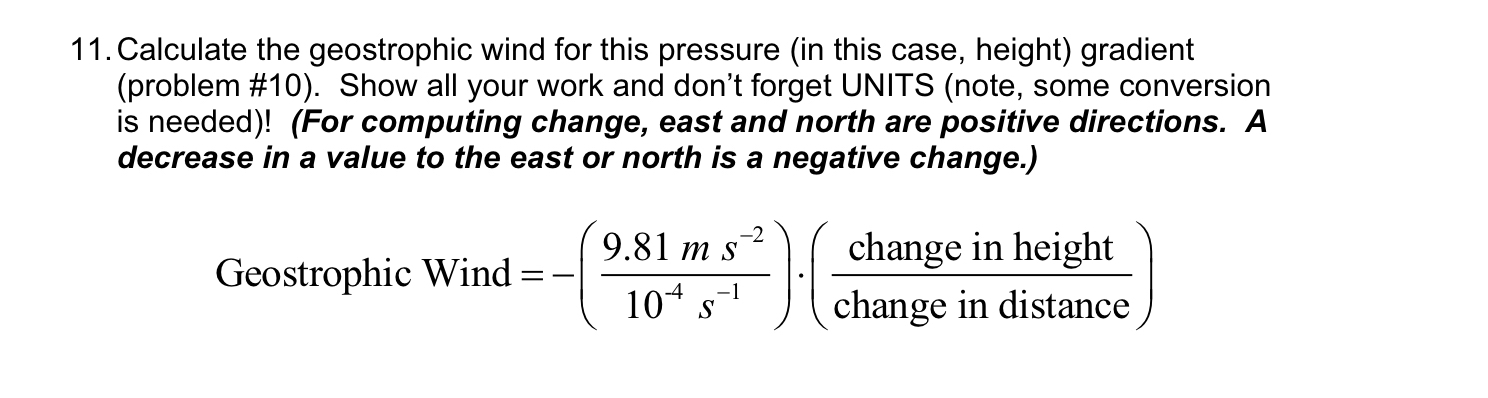 Calculate the geostrophic wind for this pressure (in | Chegg.com