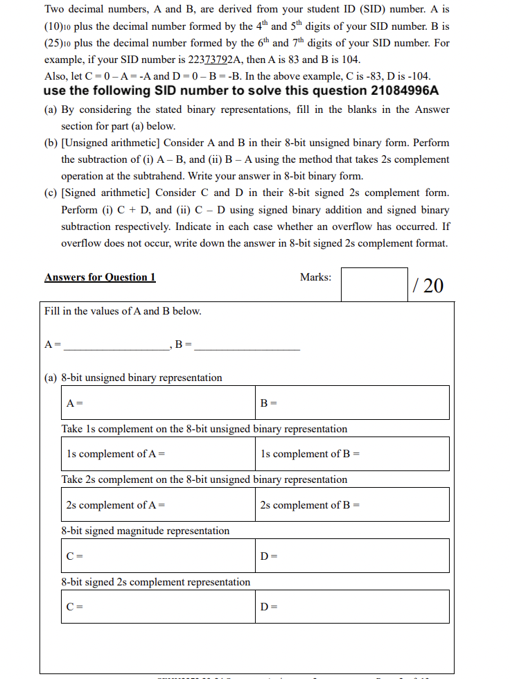 Solved Two decimal numbers, A and B, ﻿are derived from your | Chegg.com