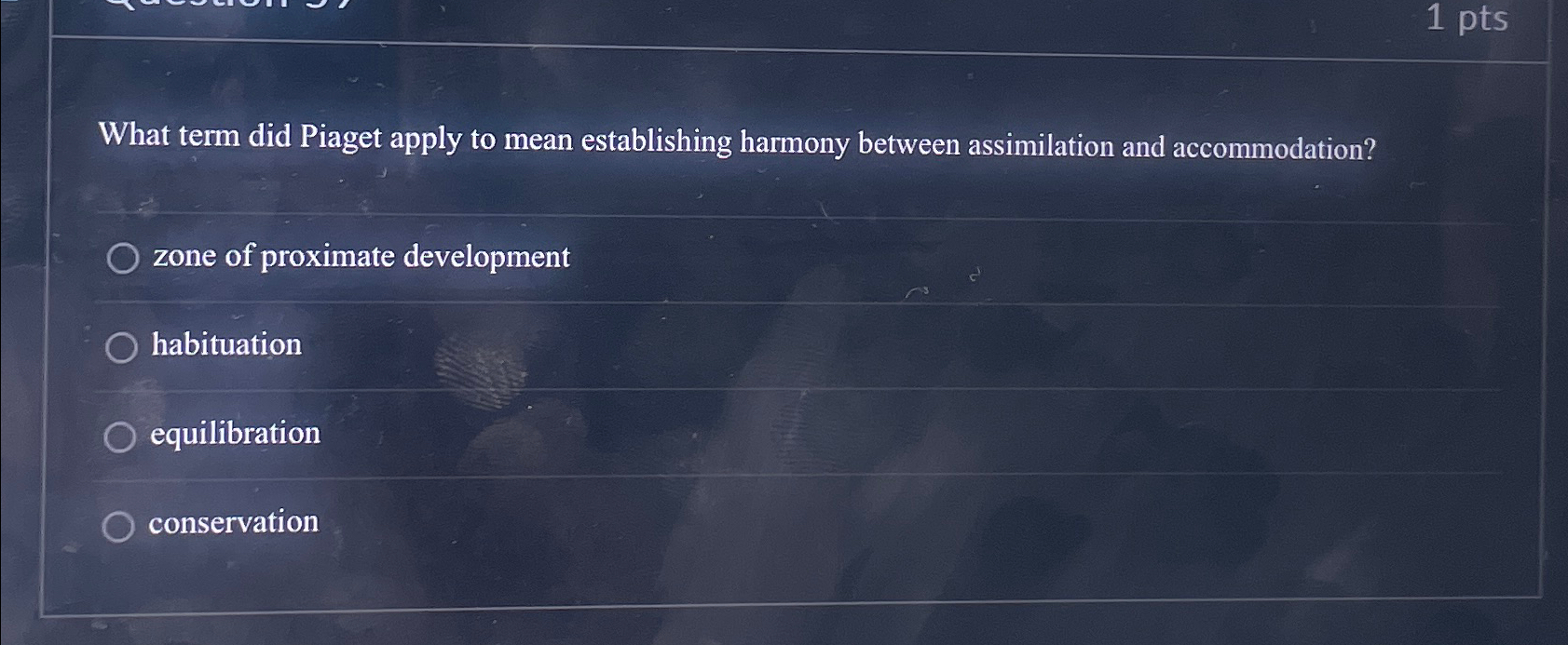 Solved 1 ﻿ptsWhat term did Piaget apply to mean establishing | Chegg.com