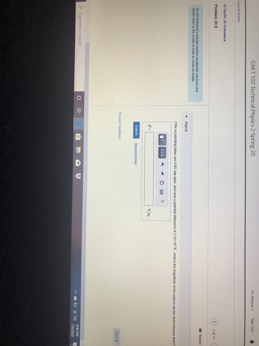 Solved GNET 102 Technical Physics 2 Spring 20 HiAreone Sign | Chegg.com