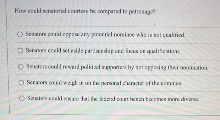 How could senatorial courtesy be compared to | Chegg.com