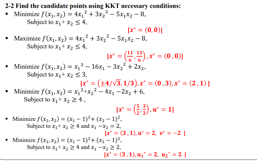 Solved 2-2 ﻿Find the candidate points using KKT necessary | Chegg.com