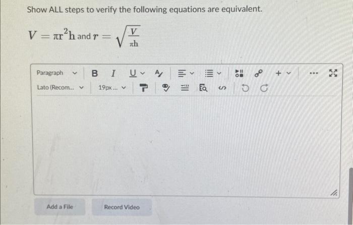 Solved Show ALL steps to verify the following equations are | Chegg.com