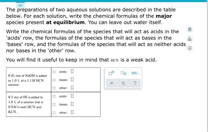Solved The preparations of two aqueous solutions are | Chegg.com